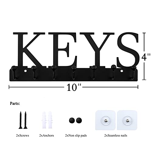 HLWDFLZ Key Holder for Wall - Wall Mounted Key Hangers with 7 Key Hooks, Wall Decorative Organizer Rack for Entryway Mudroom Front Door Kitchen Hallway Office 10 X 4 inches (BLACK KEYS)