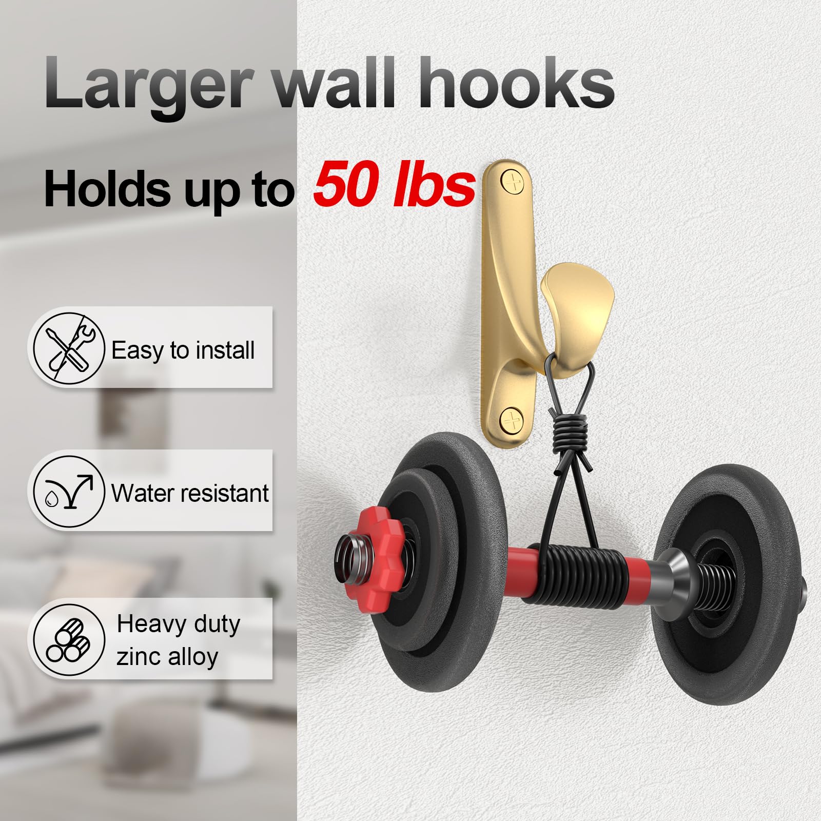 UIOSANRT Heavy Duty Wall Hooks for Hanging 4 Pack, Black Coat Hooks Wall Mount Holds Up to 50 Lbs, Ceiling Hooks for Hat, Coat, Towel, Purse, Plant, Key Hanging Hooks