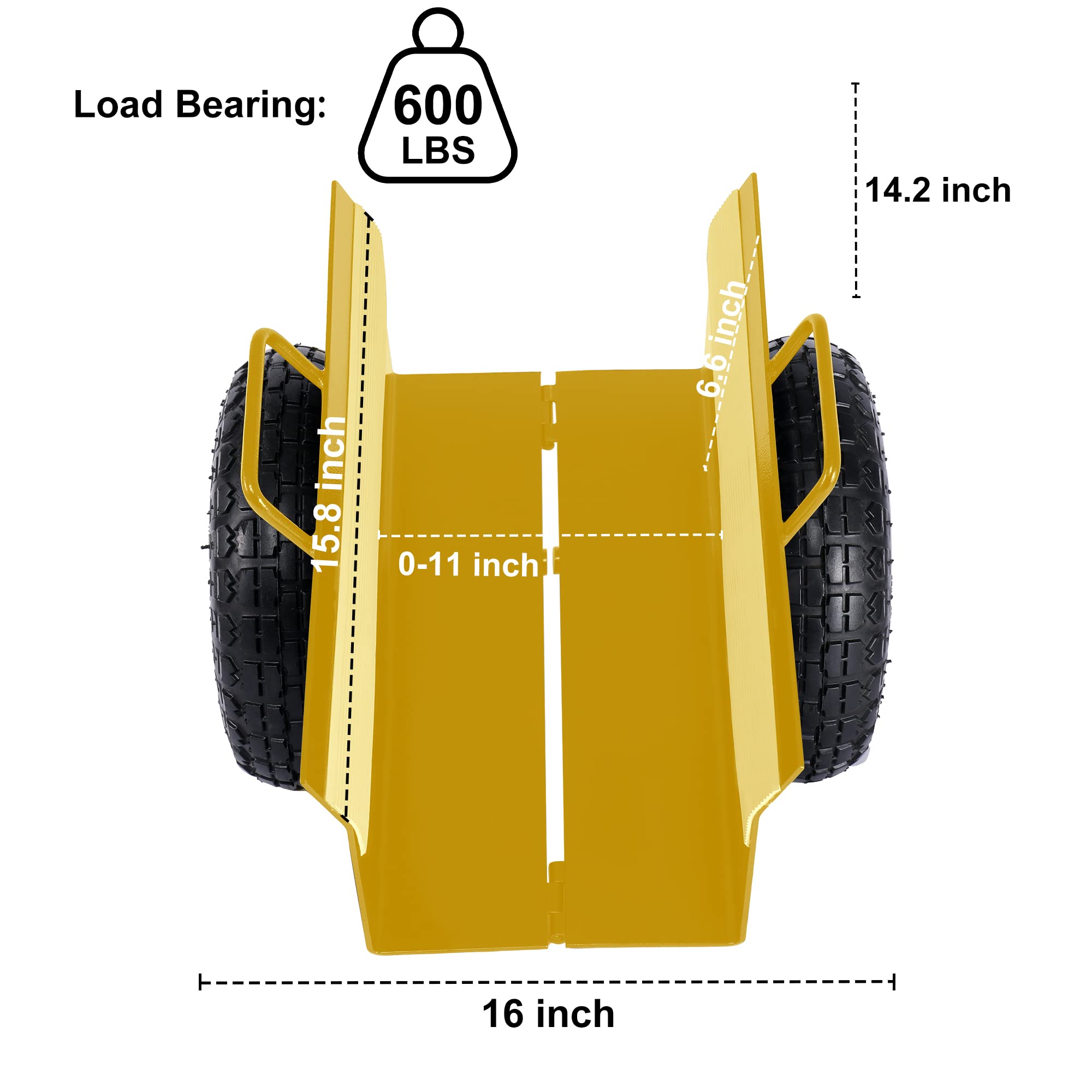 Heavy Duty Panel Dolly, Extended Model Slab Dolly w/Handle & 2 10" Pneumatic Wheels 600LBS Capacity for Drywall Sheet Heavy Appliance & Material Handling All Terrain Moving Cart Panel Dolly - Yellow