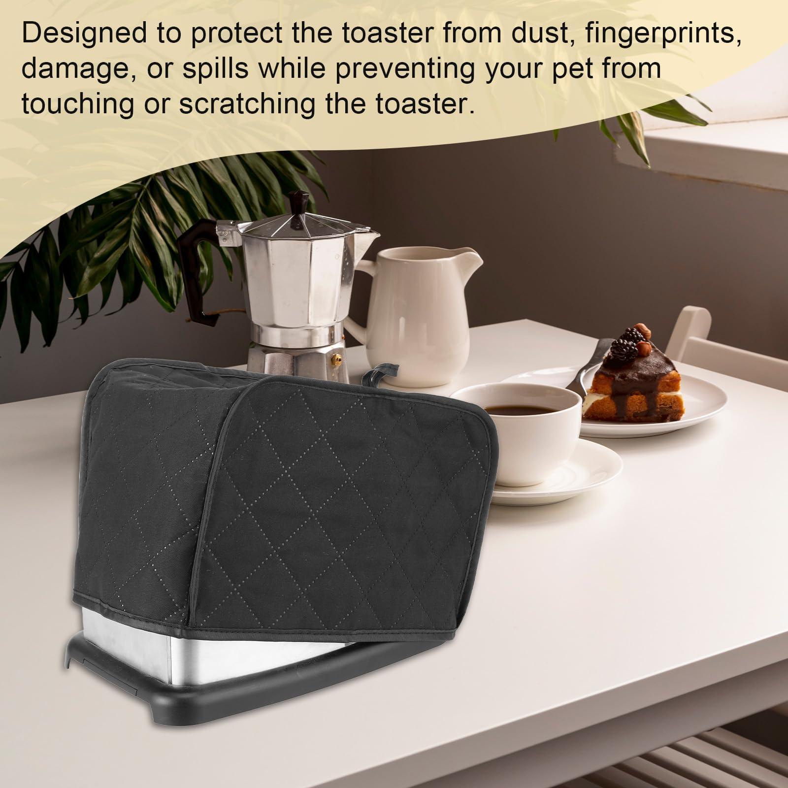 Toaster Cover 2 Slice, Two Slice Bread Machine Cover Quilted Toaster Covers Bread Maker Cover Universal Size Kitchen Appliance Cover Polyester and Cotton Quilted, Dust and Fingerprint Protection Black