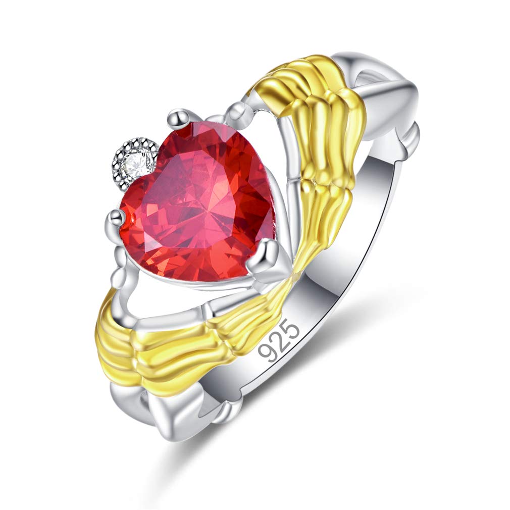 Honghu Heart Cut Garnet Rainbow Topaz 925 Sterling Silver Ring Women Engagement Statement Red #9