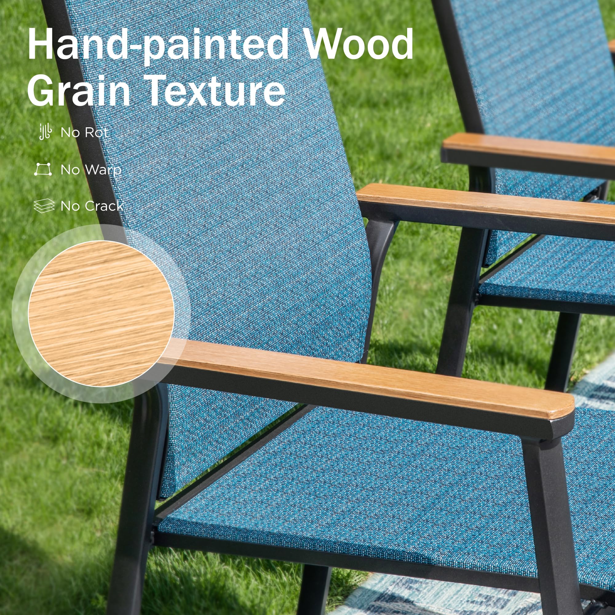 PHI VILLA Outdoor Stackable Dining Chairs Set of 2(Blue,Lightweight Aluminum Frame with Textilene Fabric & Wider Armrest,Easy to Store,Patio Chairs for Garden,Lawn