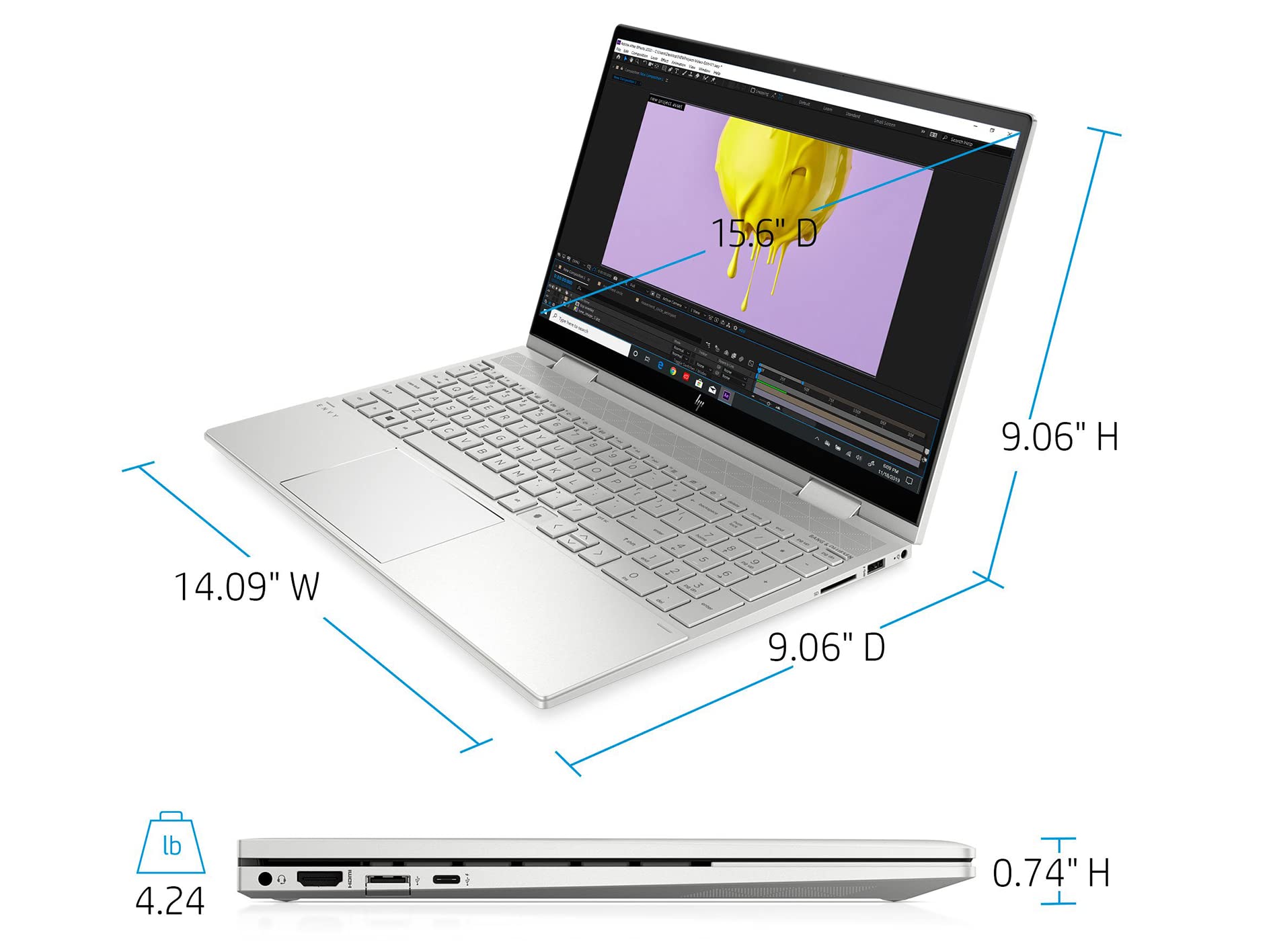 HP 2022 Envy 15.6" FHD Touchscreen x 360 Laptop, Intel Core i5-1135G7, 32GB RAM, 2TB PCIe SSD, Intel Iris Xe Graphics, Backlit Keyboard, 720P HD camera, Win 11 Pro, Silver, 32GB Snowbell USB Card