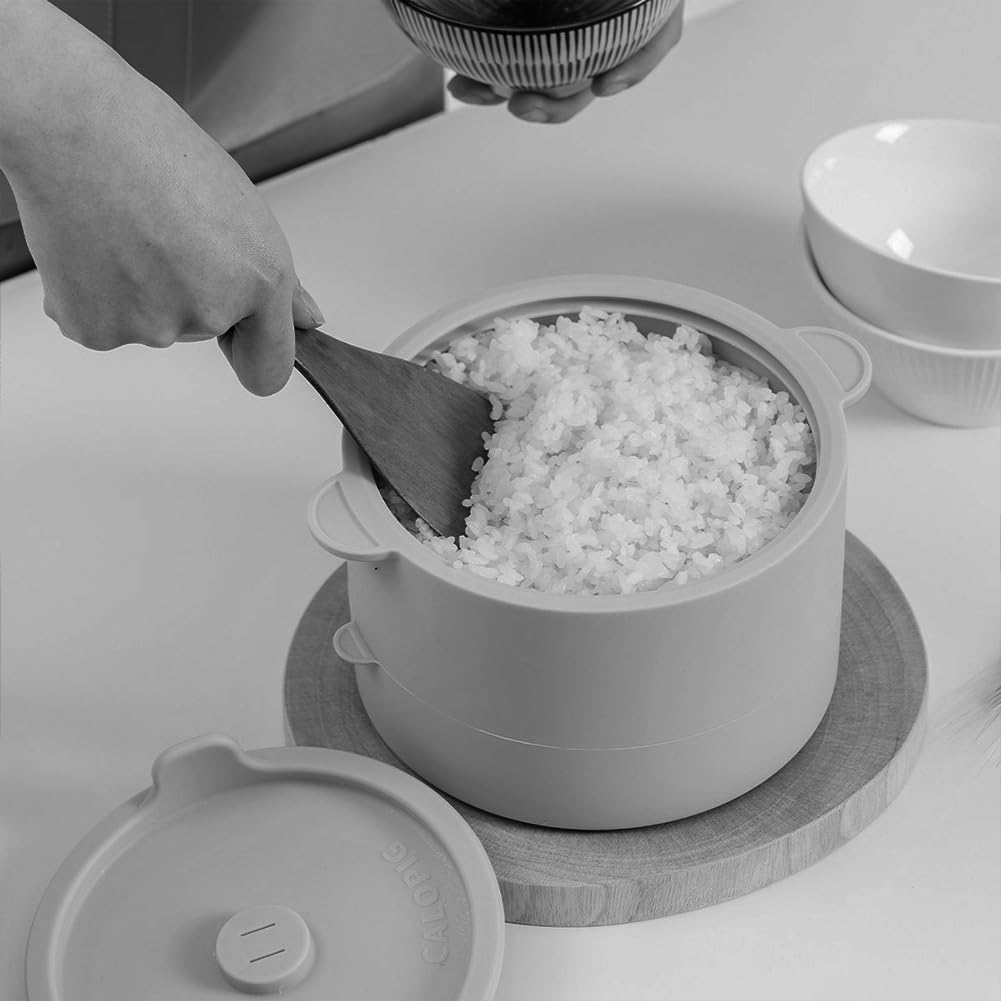 With Molly Microwave Low Carb Rice Cooker Container Diet Low Carb Rice Silicone Rice Cooker Gray