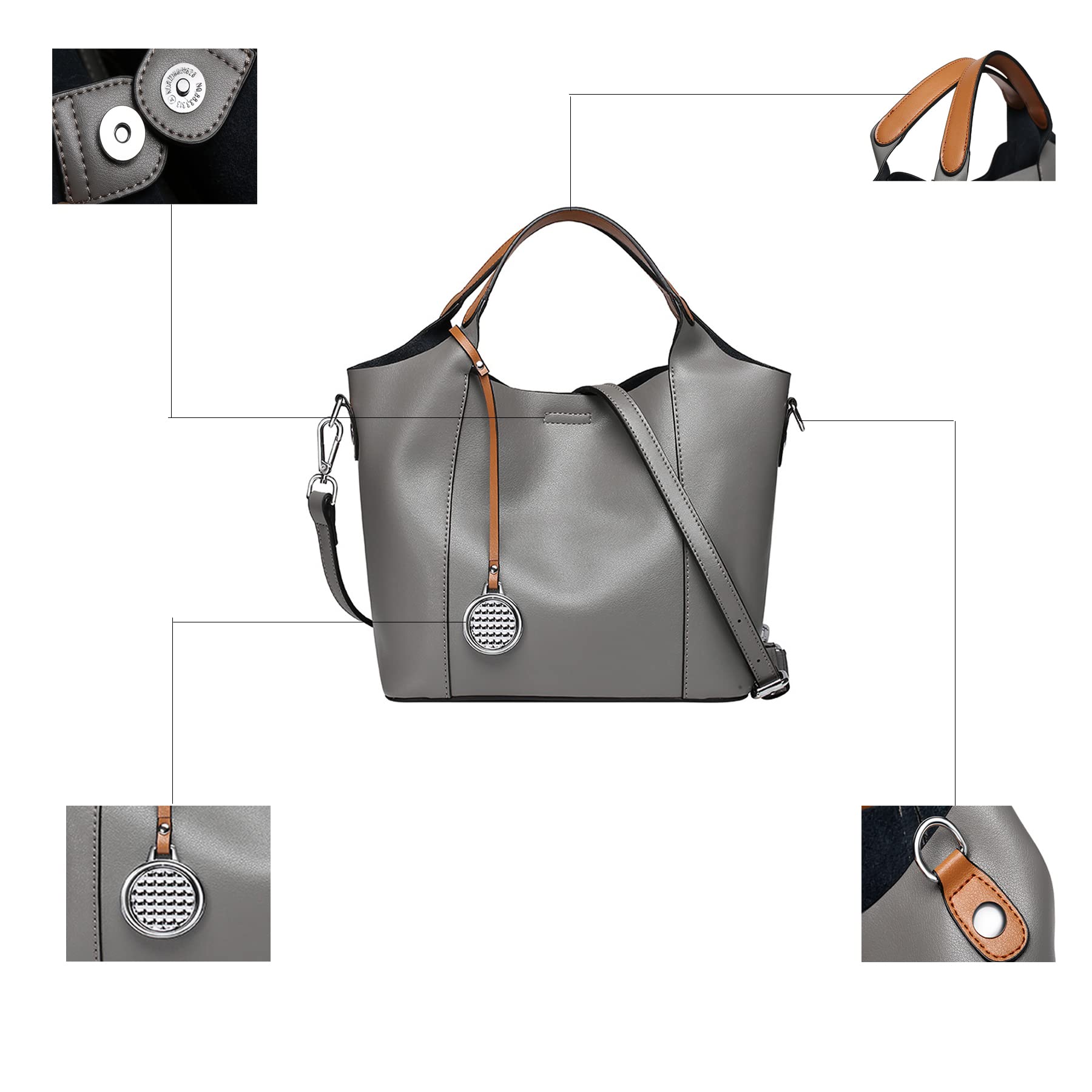 HESHE Leather Small Handbags Shoulder Bag Hobo Ladies Purses Satchel Crossbody Bag for Office Lady (Black)
