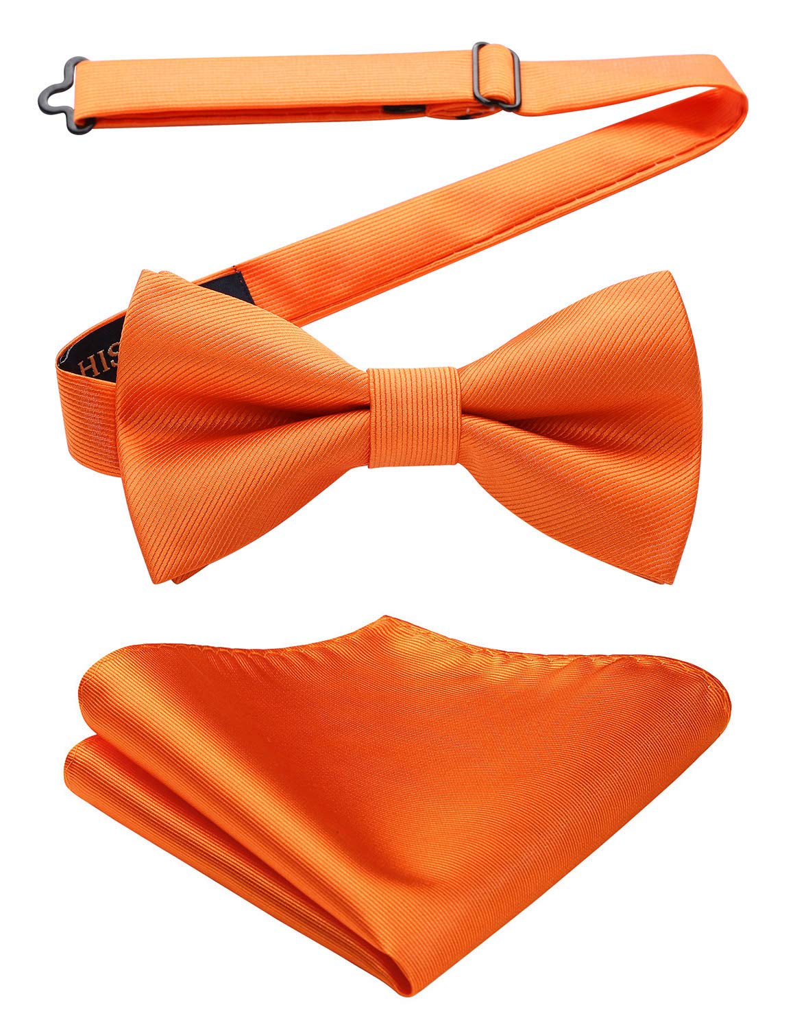 HISDERN Bow Ties for Men Orange Bow Tie and Pocket Square Set Mens Solid Color Pre-Tied Bowtie Classic Men's Formal Tuxedo Bowties for Wedding Party