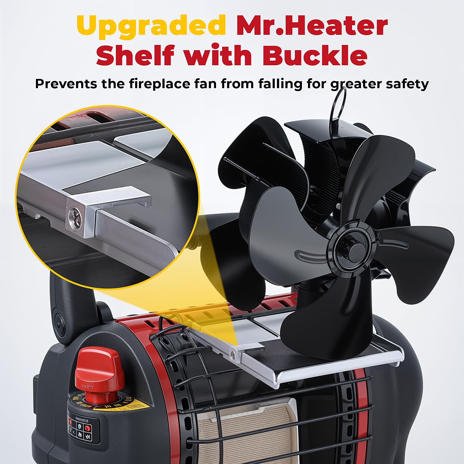 Wood Stove Fan Bracket for Mr Heater Buddy, Multi-Purpose Mr Heater Holder for Fireplace Fan/Heated Stuff Shelf, Stand with Clip for Little Buddy and Big Buddy, Outdoor Heater Buddy Accessories