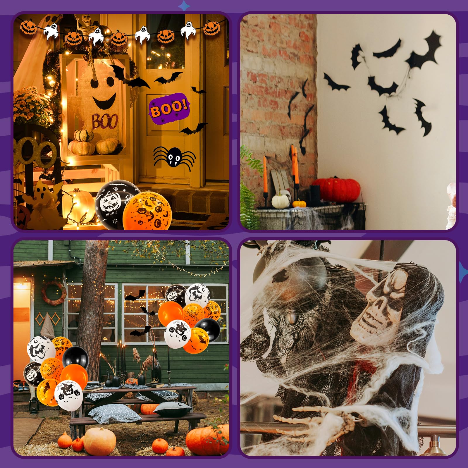UJoyant 101 Pcs Halloween Party Decorations, Halloween Party Supplies - Ghost and Bat Pumpkin Banner, Halloween Multi Balloons, Photo Booth Props, Candy Gift Bags, Spider Wed