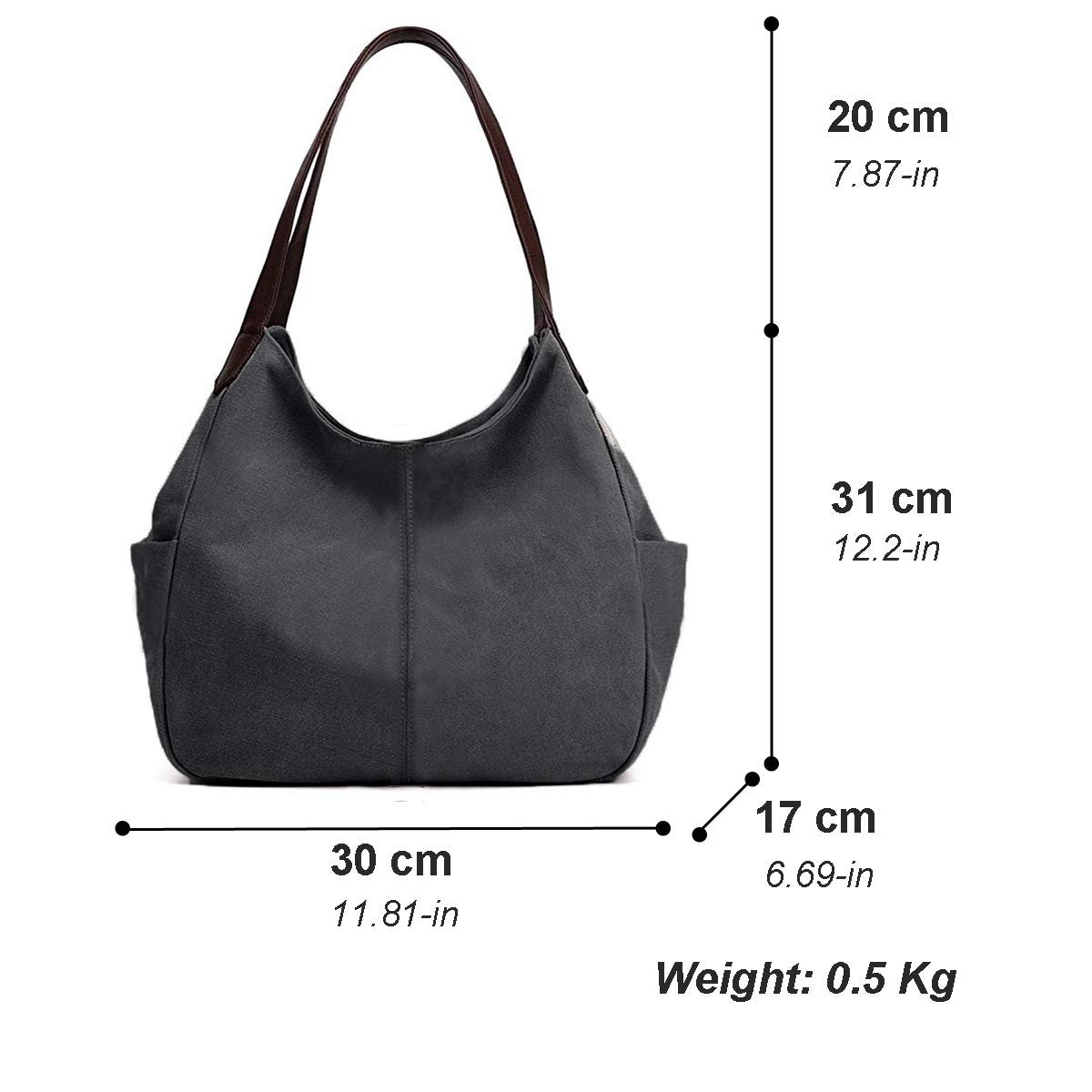 Hiigoo Fashion Women's Multi-pocket Cotton Canvas Handbags Shoulder Bags Totes Purses (Beige)