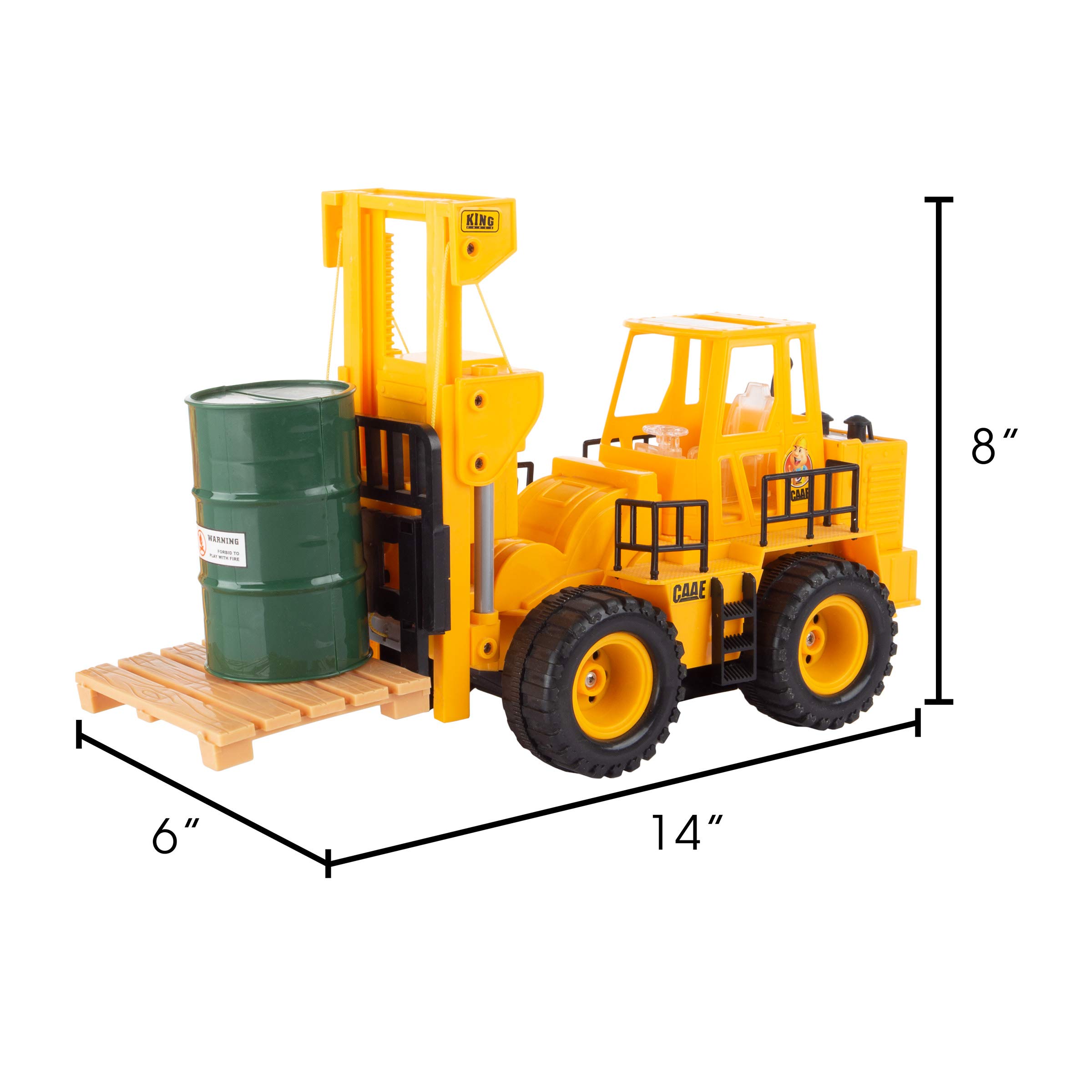 Hey! Play! Remote Control Toy Forklift– 1:24 Scale, Fully Functional RC Fork Truck with Lights and Sound, Includes Pallet, Pretend Barrel for Kids,Brown/a