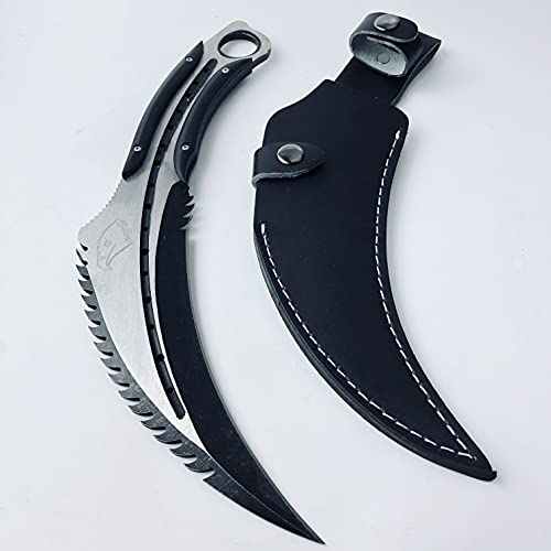 HOLYEDGE 13 Inch Heavy Duty Extra Large Eagle Karambit Fixed Blade Knife - 6.5 Inch Blade with Leather Sheath Full Tang D2 Tactical Survival Hunting CSGO Claw Knives (Black&White)
