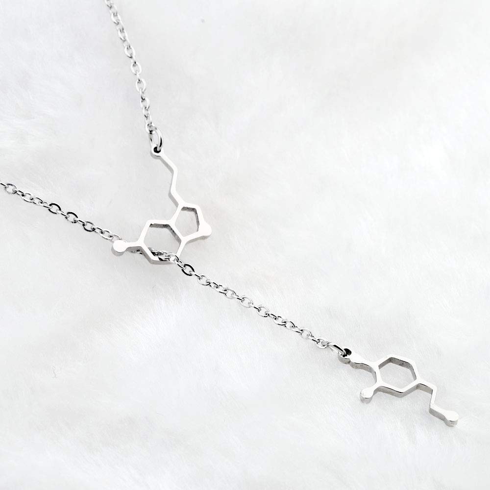 Happiness Serotonin Molecule Dopamine Molecule Lariat Y Necklace Molecular Structure Pendant Necklace Science Geek Jewelry Chemistry Lovers Gift (Serotonin Dopamine Y N)