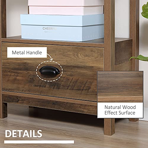 HOMCOM Farmhouse Chic 3-Tier Shelf Bookcase Display Rack with Drawer for Living Room, Bedroom, Office, Natural Wood