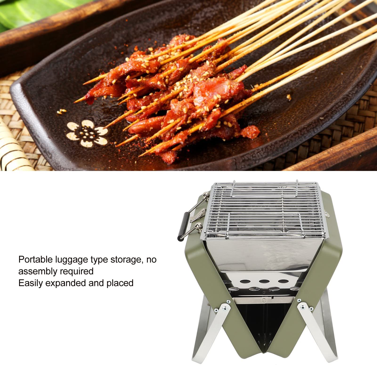 High Temperature Resistant 410 Stainless Steel Portable Mini Portable Charcoal Grill for Backyard Picnic Grill (Green)