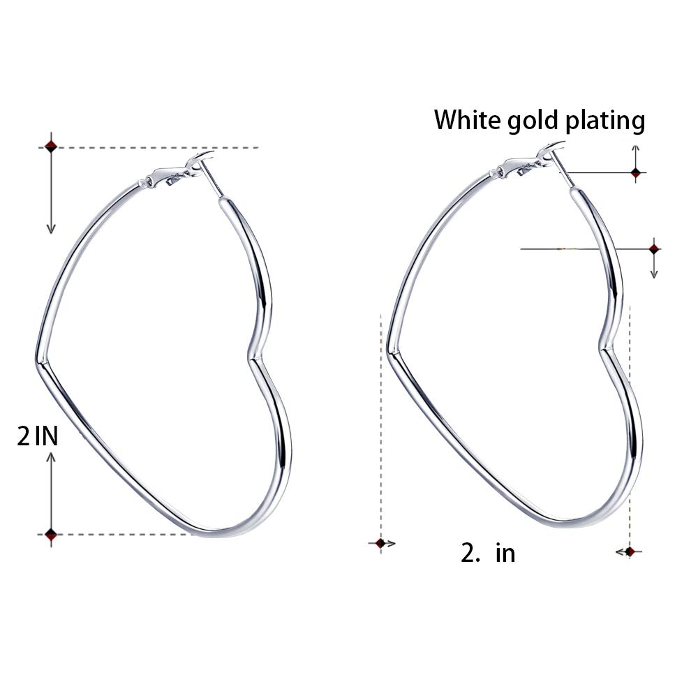 Hoop Earrings, Fashion Jewelry Statement Silver Heart Hoop Earrings for Women Hypoallergenic