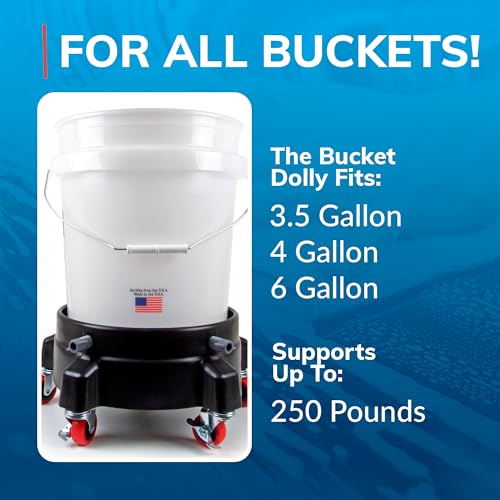 GRIT GUARD Bucket Dolly with Wheels - Rolling Detailing Wash Bucket with 5 Wheels and 2 Locking Casters Compatible with 2.5, 4, 5 and 6 Gallon Buckets (Silver, 3" Grey Casters)