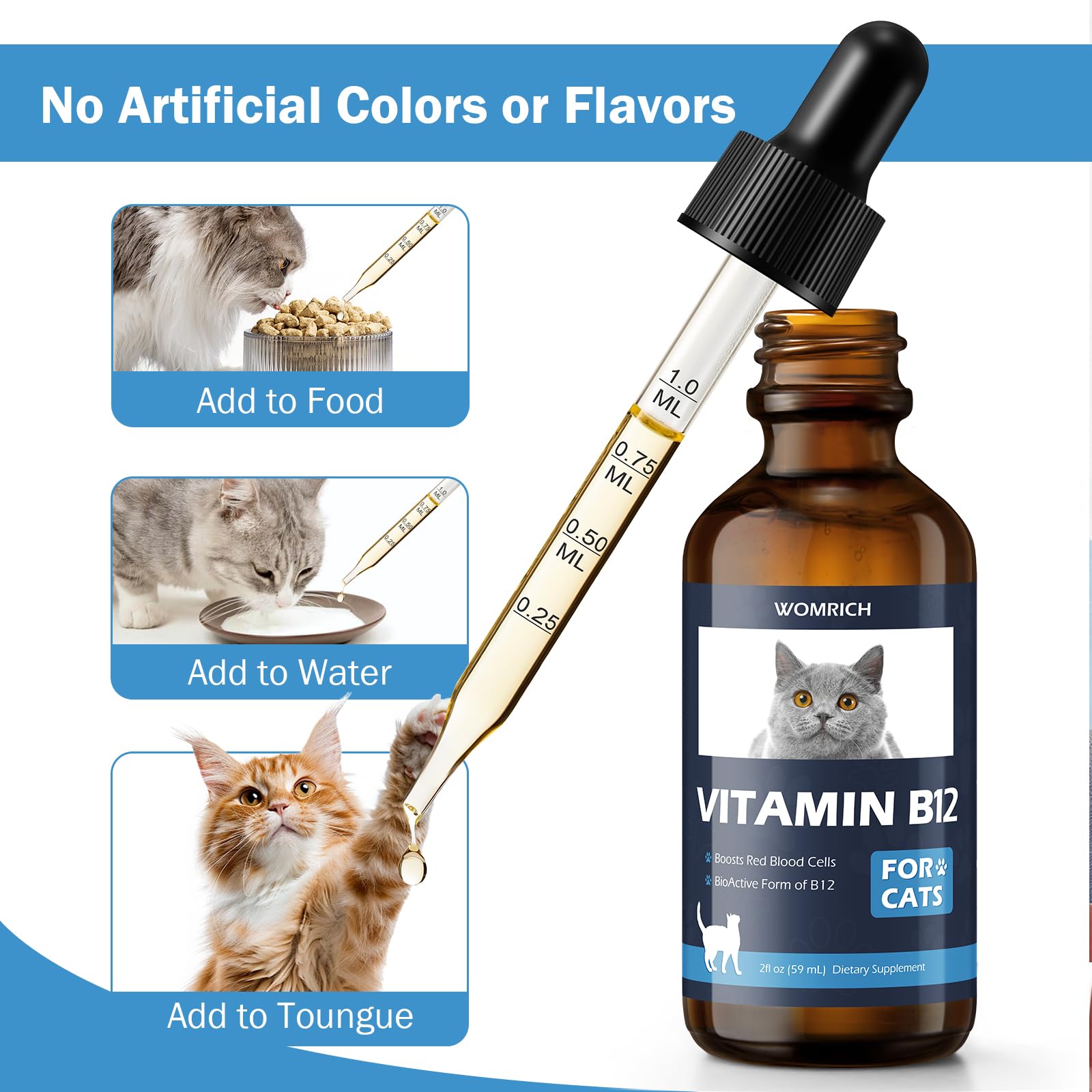 Vitamin B12 for Cats | Boosts Red Blood Cell Formation, Energy Boost, Nervous System & Appetite | Methylcobalamin Supplement | 2 fl oz Dropper