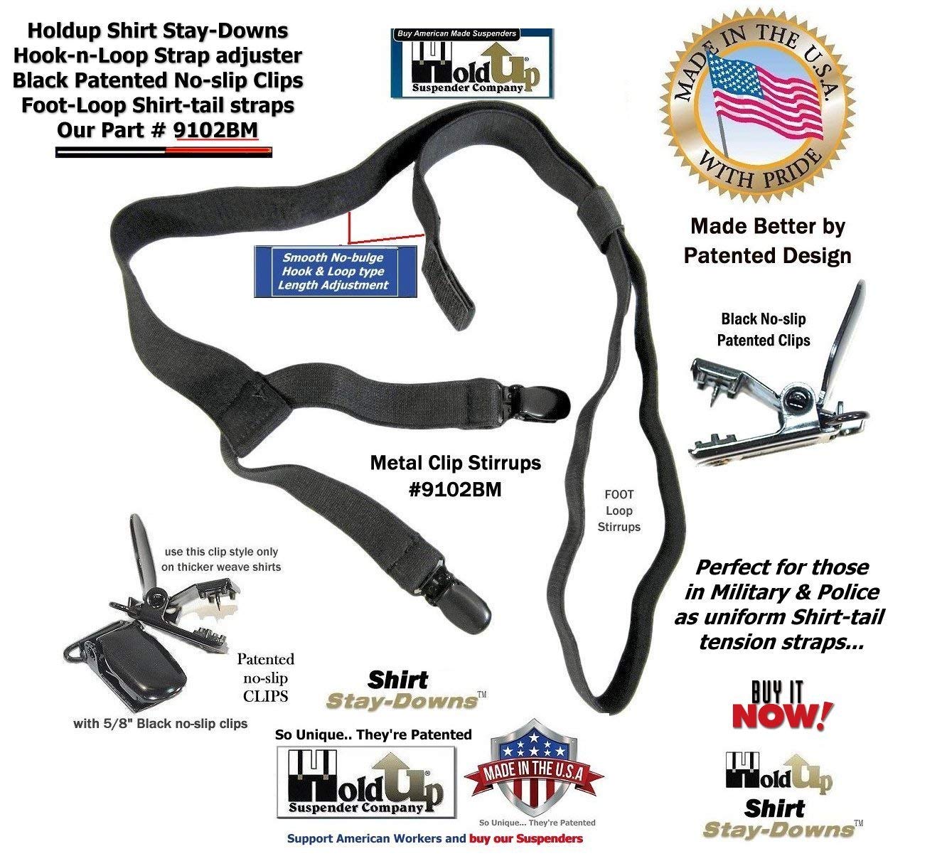 Hold-Ups Stay-downs Dress Shirt Stays Y-Style Metal with USA Patented No-slip Clips