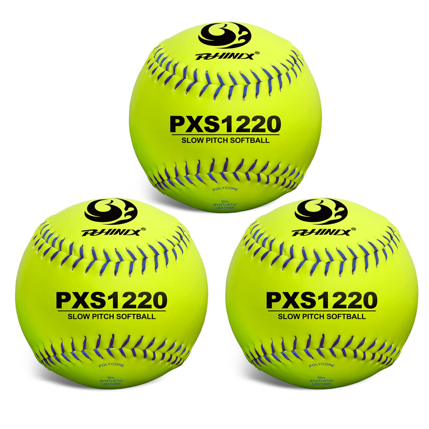 PHINIX Softball Official Size and Weight for Practice 12 Inch (12 inch,Bag of 3)