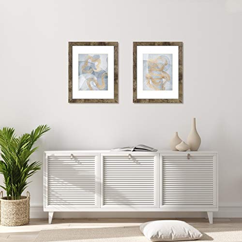 Hap Tim 11x14 Picture Frame Set of 2,Each Carbonized Black Wood Pattern Frame with 2 Mats,Display 8x10 or Four 4x6 Photos with Mat,11x14 Picture Without Mat for Wall Display