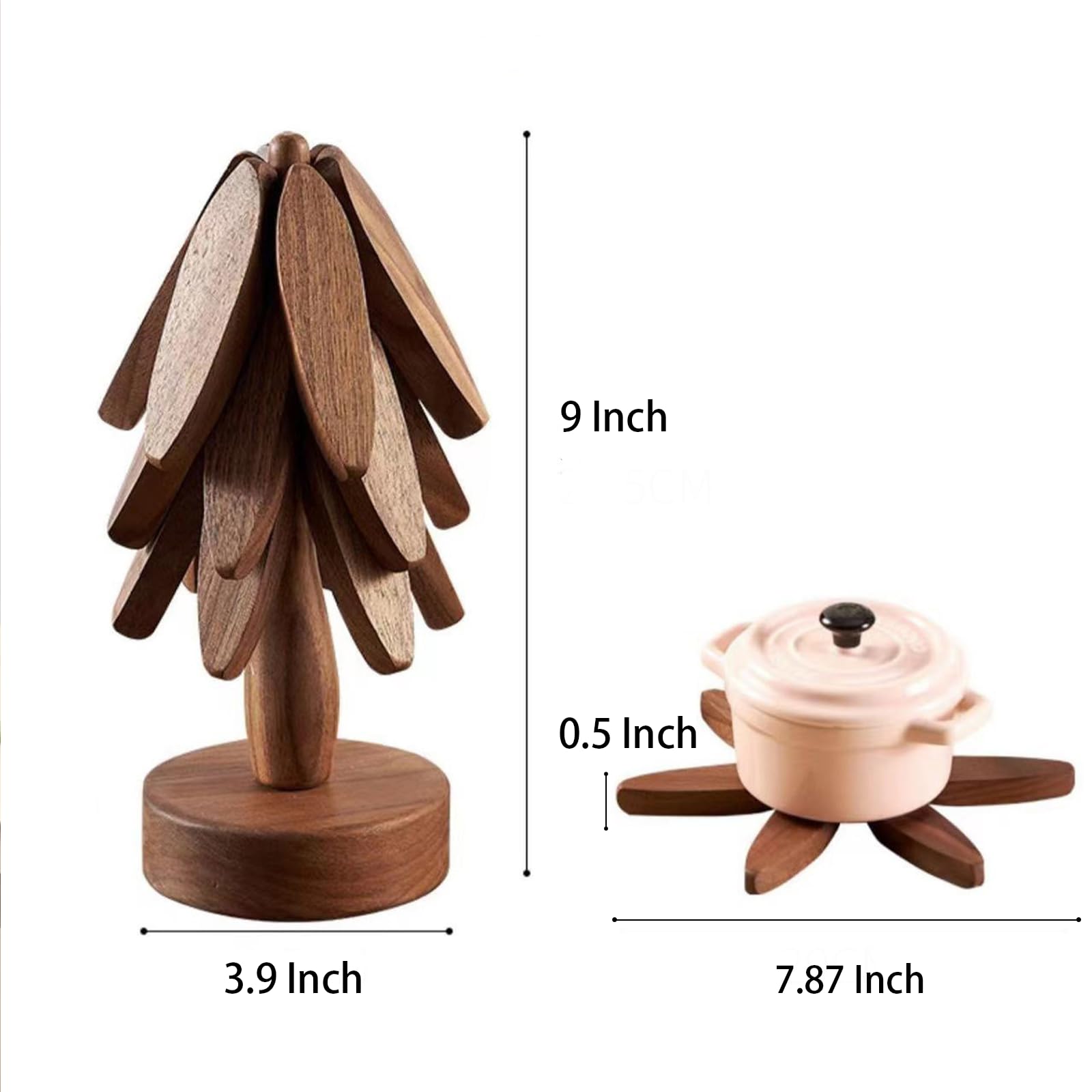 Wooden Tree Coaster, Wood Tree Coaster Set,Tree Coaster, Tree Coaster Stand, Stacking Tree Coaster, Wooden Trivets for Hot Dishes,Tree Shape Trivet Set Coaster for Teapot Hot Pots (Walnut-2PCS)