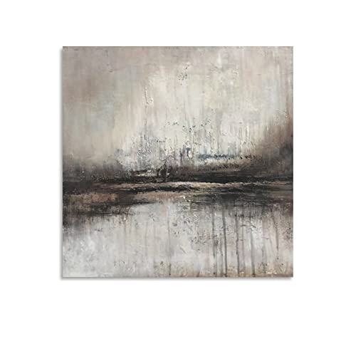 Hand Painted Abstract Original Black & White Oil Painting Modern Minimalists Textured Artwork Canvas Wall Art Home Wall Decor Paintings 20x20inch(50x50cm)