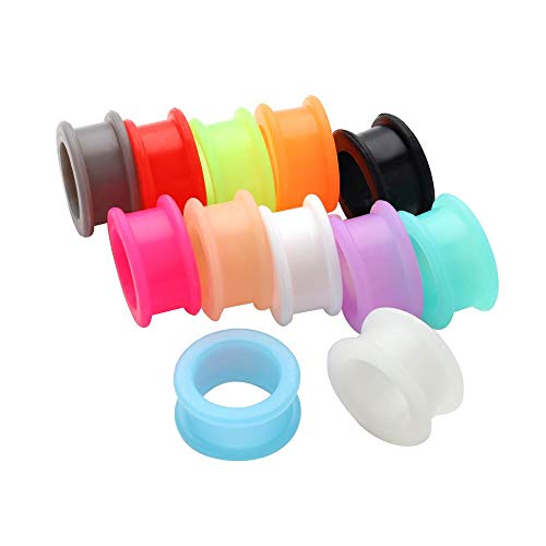 HISHION 24pcs Silicone Tunnels Plugs Ear Gauges 6G-1 inch Flexible Double Flared Multicolored Expander Set for Women Men Body Piercing(9/16"(14mm))