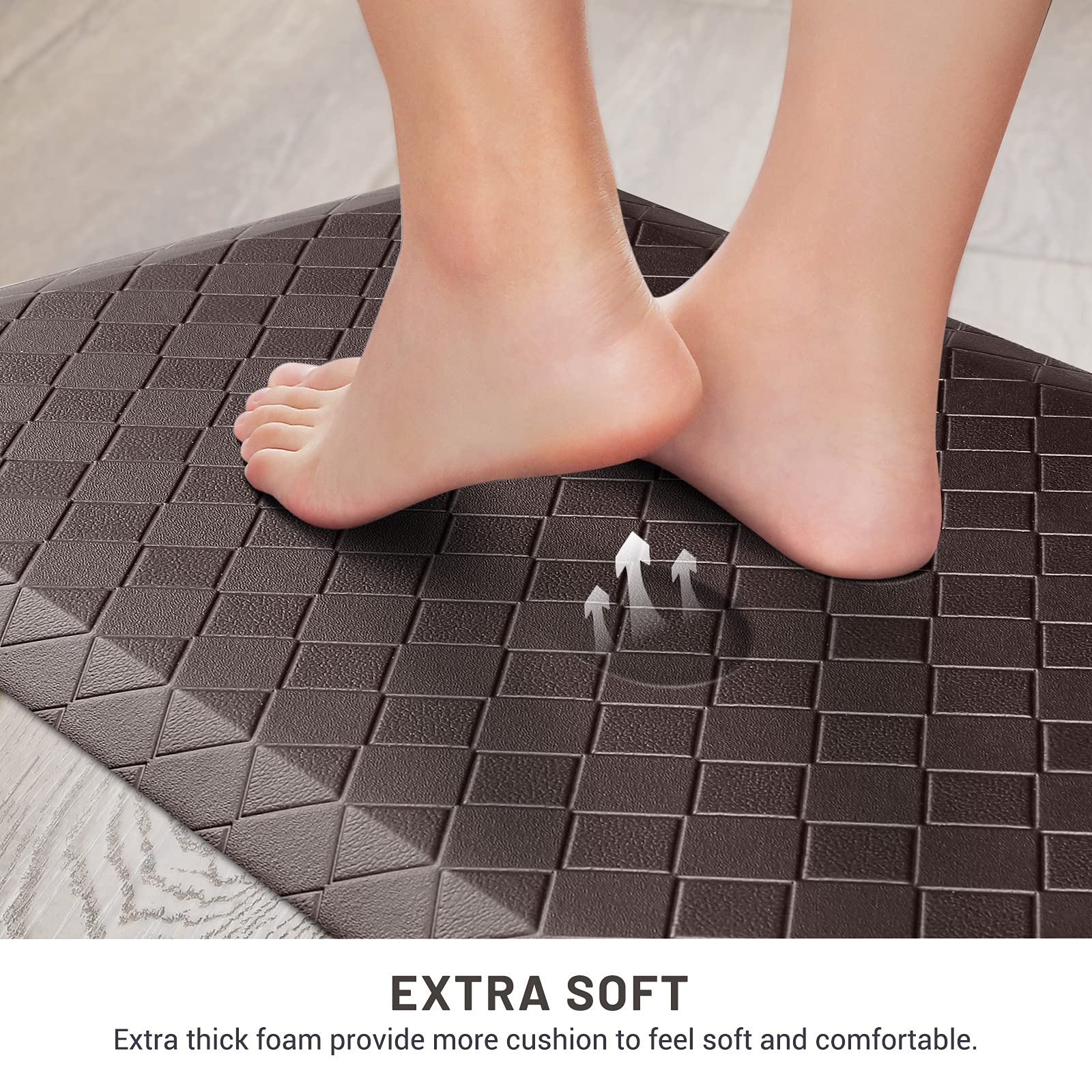 HappyTrends Cushioned Anti-Fatigue Rug,17.3"x28",Thick Waterproof Non-Slip Kitchen Mats Heavy Duty Ergonomic Comfort Rug for Kitchen,Floor,Office,Sink,Chocolate
