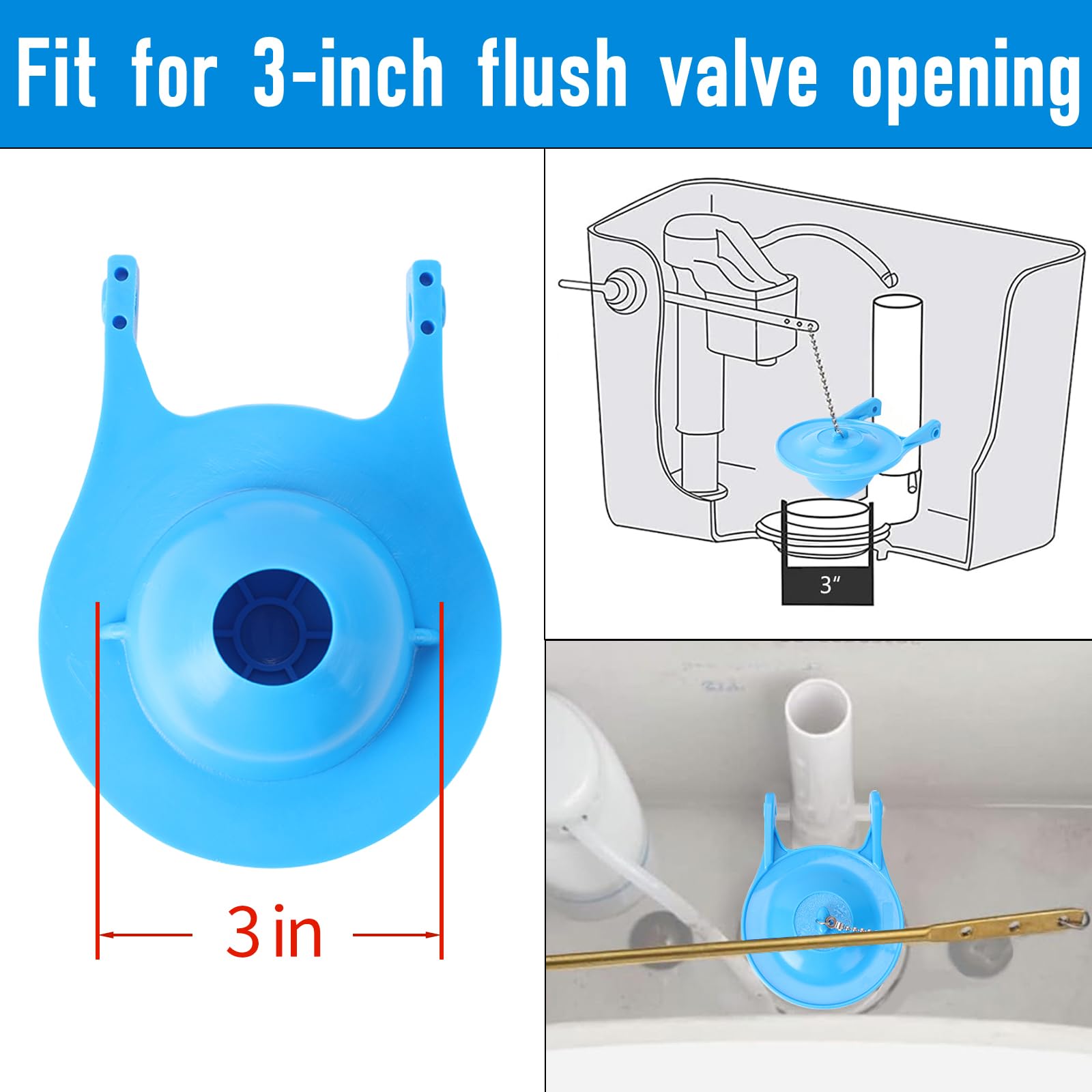 Toilet Flapper Replacement - 3 inch Universal Toilet Stopper Flapper Compatible with American Standard Toilet Tank Water Saving Rubber Flush Valve Flapper with Stainless Chain Long Lasting Rubber,2PCS