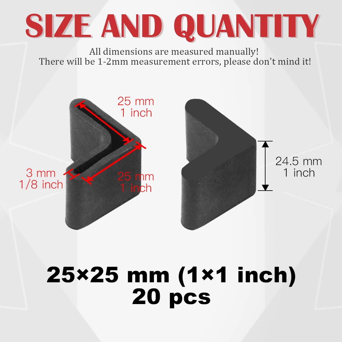 Hilitchi 20 Pcs 25mm x 25mm L Shaped Black Rubber Angle Iron Caps Furniture Angle Pads Bed Steel Frame Racks Shelves Rubber Feet Covers
