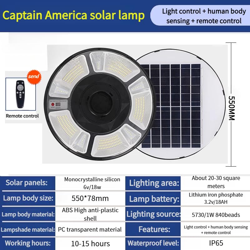 UFO Outdoor Solar Lights - Curved Arm, Patio, Garden, Pathway Solar Lamps, Landscape Lighting, A High -Efficiency Solar Panel, 8 Hours Light Duration,400W,800W,Mounts to Walls or Posts