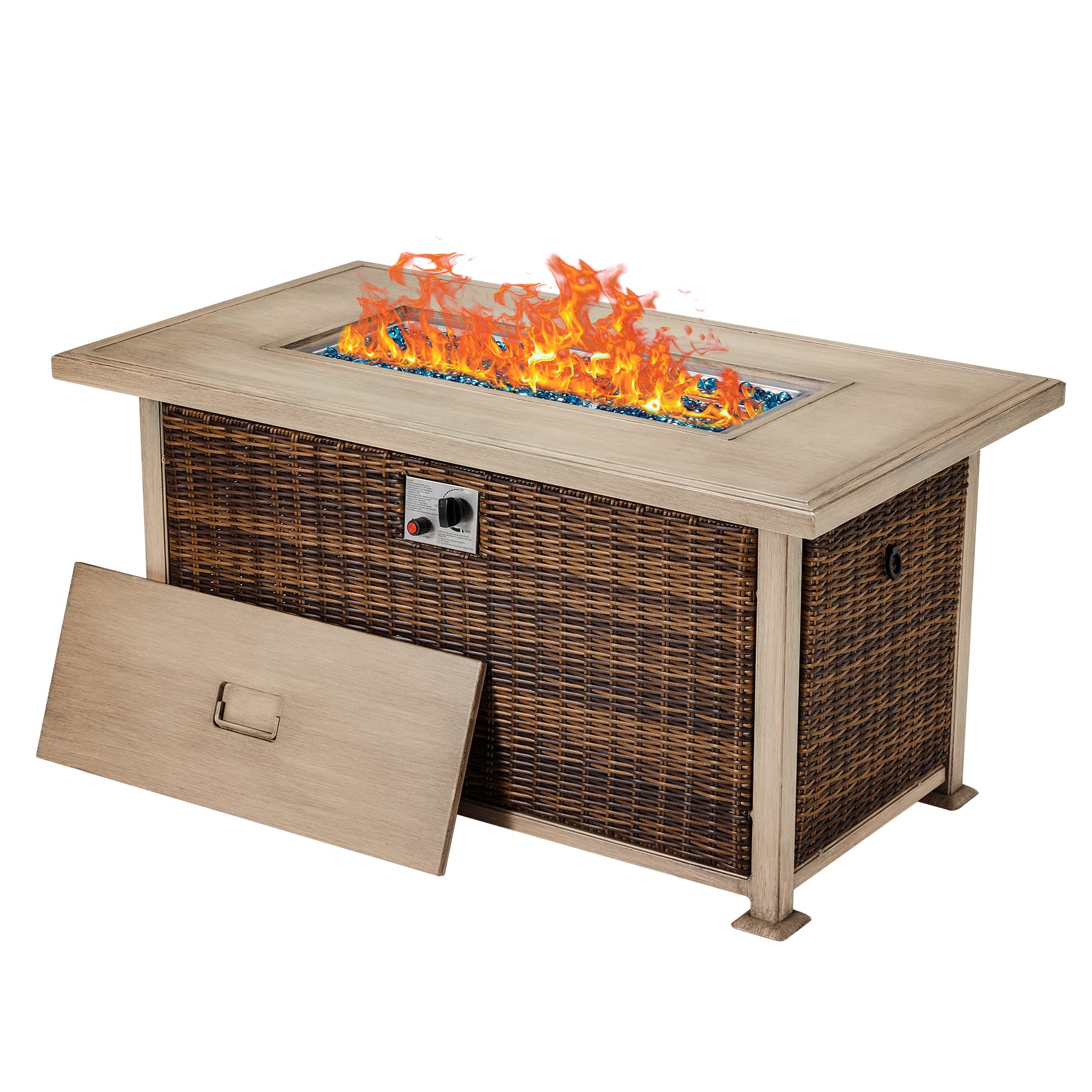 GYUTEI Outdoor Propane Gas Fire Pit Table,50in 50,000 BTU Auto-Ignition Gas Fire Table w/CSA Certification(Excluding Glass Wind Guard),Aluminum Firepit for Garden Patio(Grey)