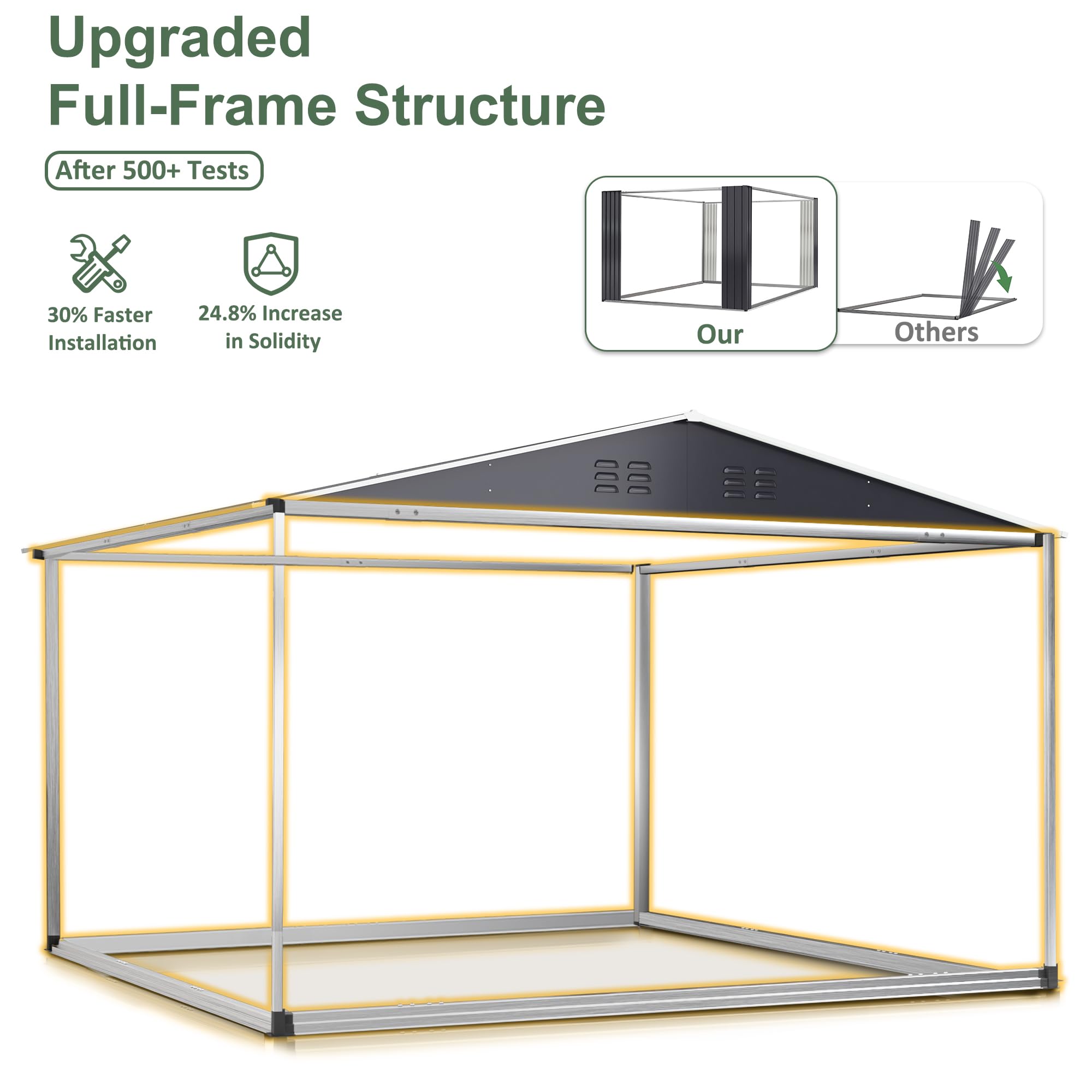VIWAT 10x8 FT Outdoor Storage Shed, Large Garden Shed with Updated Frame Structure and Lockable Doors, Metal Tool Sheds for Backyard Garden Patio Lawn, Black