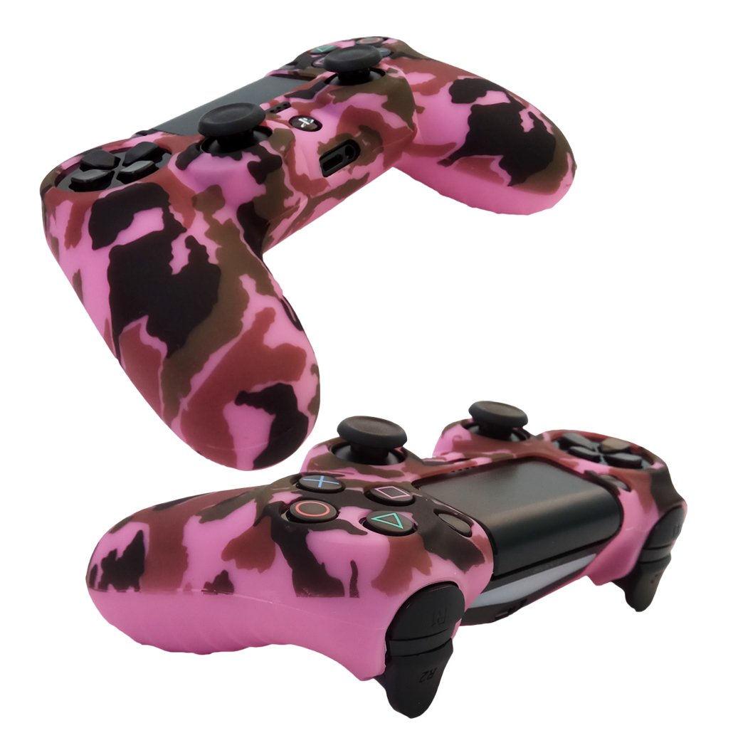 Hikfly Silicone Gel Controllers for Game Consoles Skin Cover Protector Compatible for PS4/PS4 Slim/PS4 Pro Controller (1 x Controller Cover with 8 x FPS Pro Thumb Grip Caps)(Pink)
