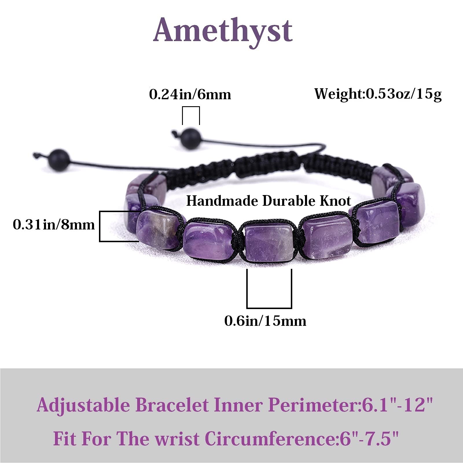 HESHPAWS Genuine Amethyst Adjustable Bracelets Crystal Healing Stones Bracelets Supernatural Reiki Natural Stones Bead Bracelets for Women Men (Amethyst)