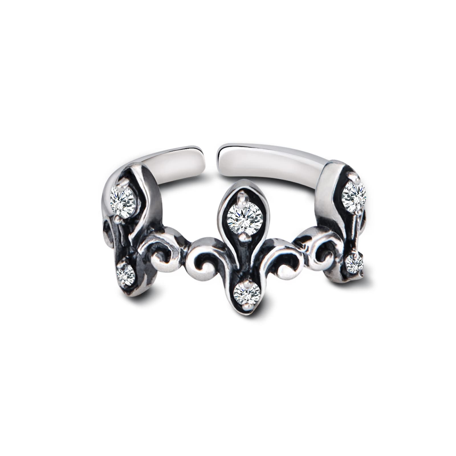 PHNIBIRD Lily Flower Rings Vintage Fleur De Lis Adjustable Ring Handmade 925 Sterling Silver Unisex Adult Gothic Jewelry Gift