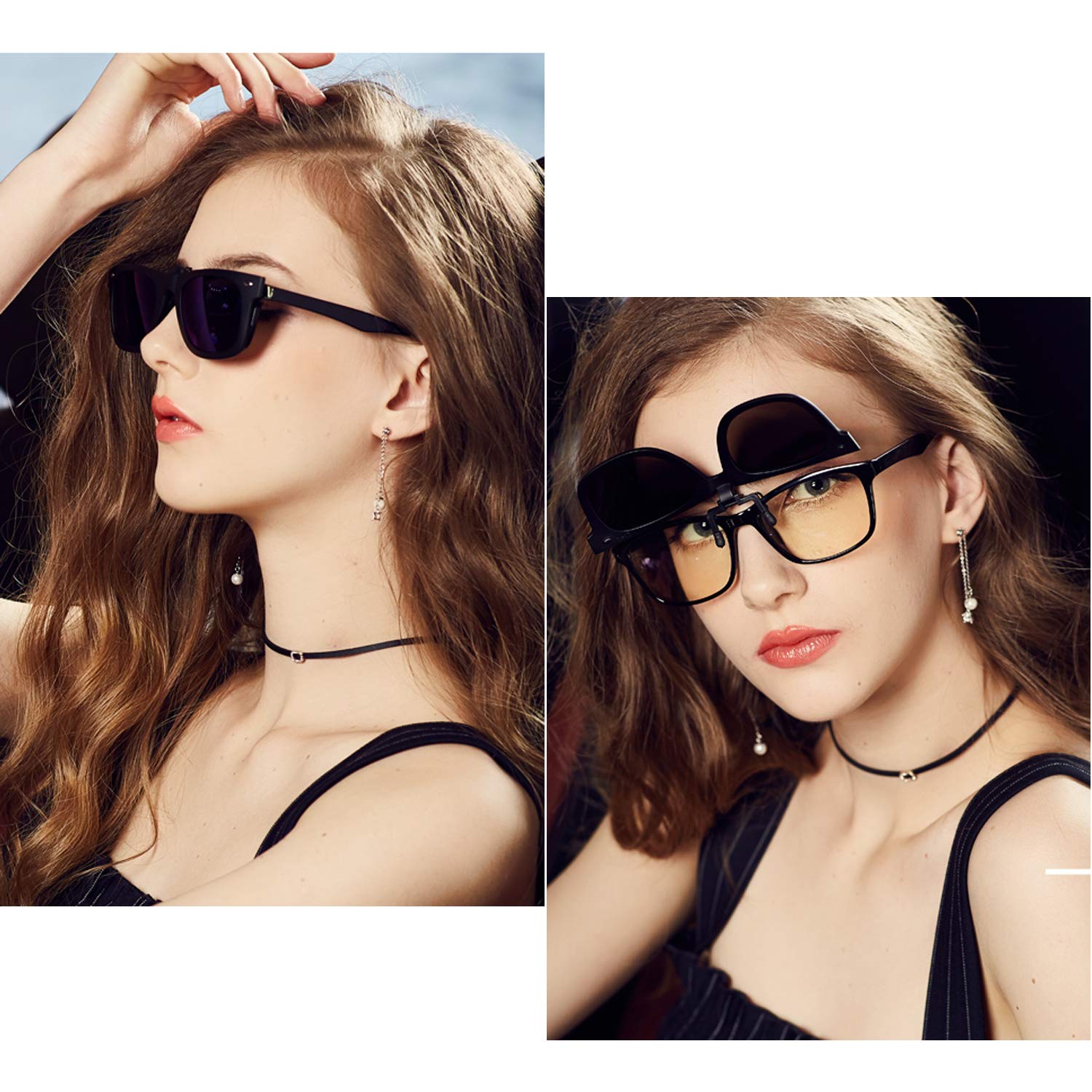 OopsMi Clip On Sunglasses Over Prescription Glasses Polarized Men Women Flip Up (Black Lens)