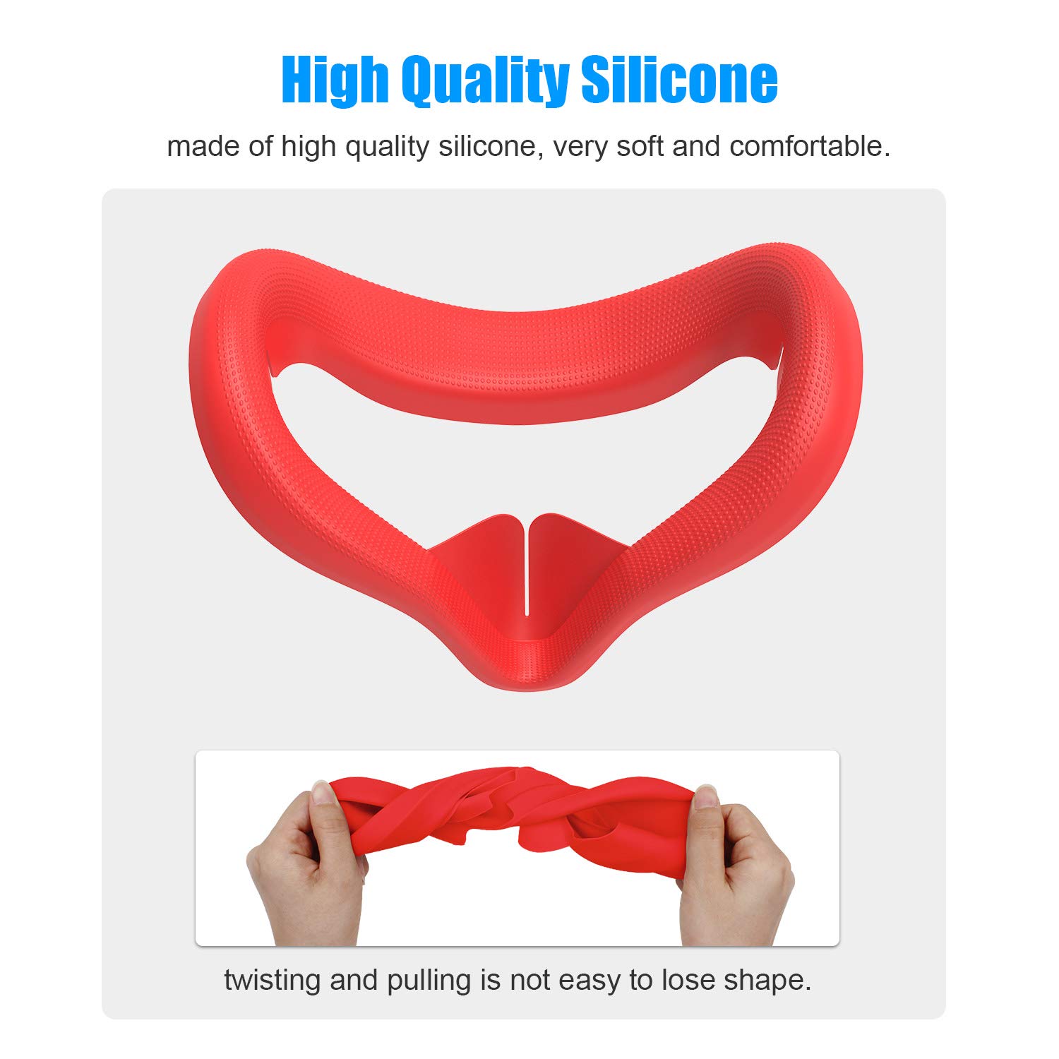 LEABBY VR Silicone Face Cover Compatible with Oculus Quest 2,Light-Thin VR Face Pads,Waterproof Anti-Dirty Replacement Facial Cushion VR Pads Accessories (1Pcs/Red)