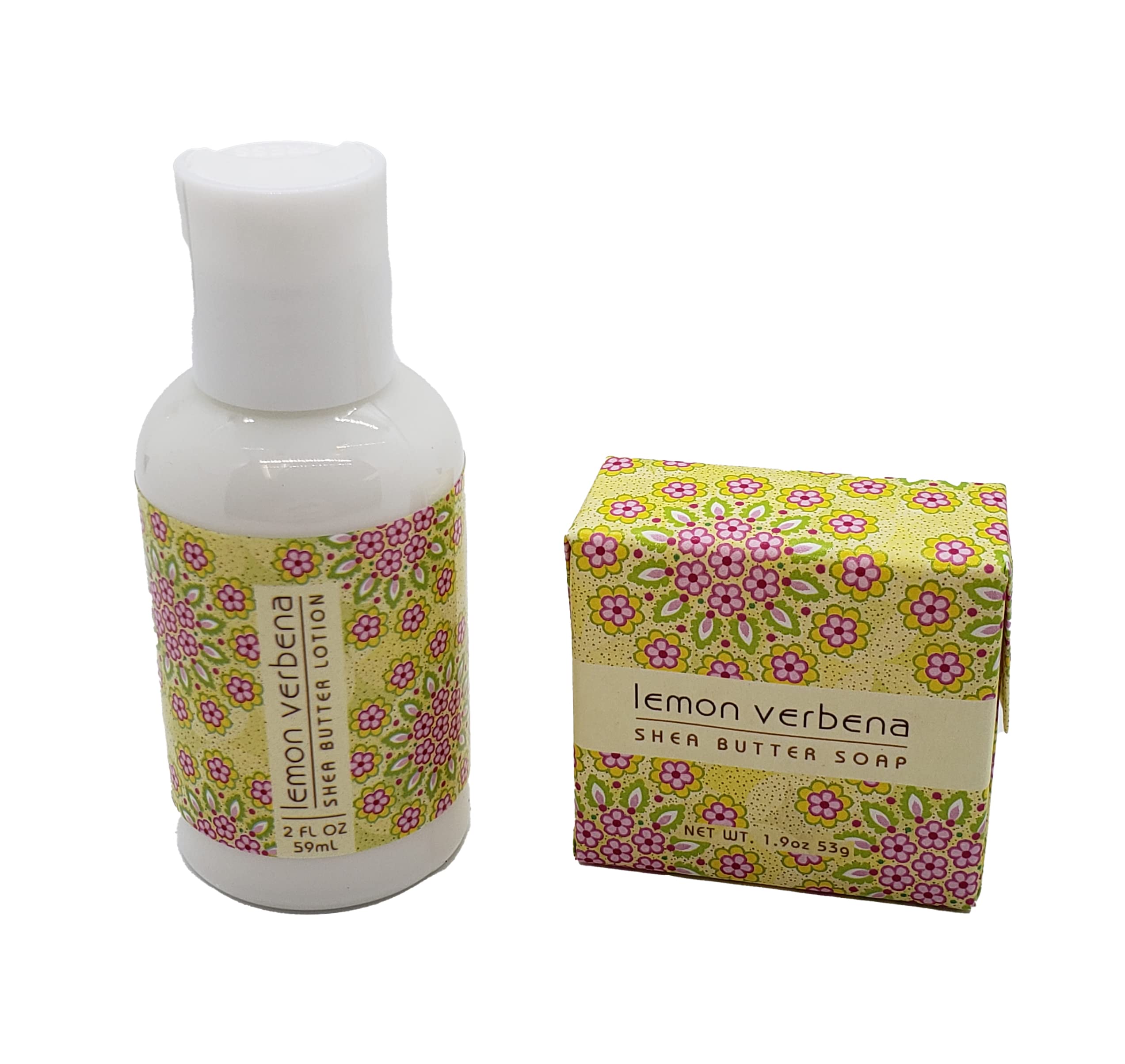 Greenwich Bay Trading Company Botanical Collection Bundle: Lemon Verbena - 2oz Mini Wrapped Soap Block + 2oz Mini Shea Butter Lotion, Pack of 2