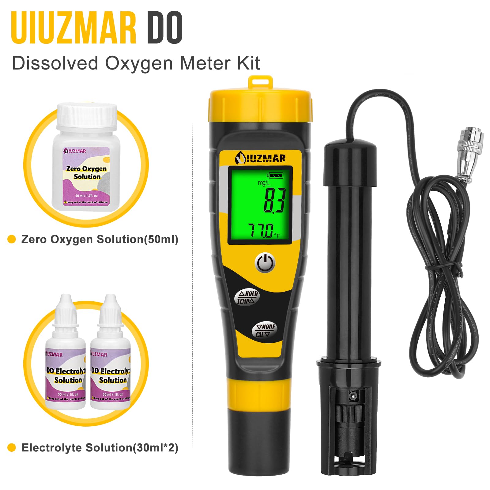 UIUZMAR Digital Dissolved Oxygen Meter Portable Dissolved Oxygen Test Kit with 3.6ft Electrode for Ponds Aquarium Aquaculture Do Meter for Water Fish Tank with Measuring Range 0.0β40.0 Mg/L