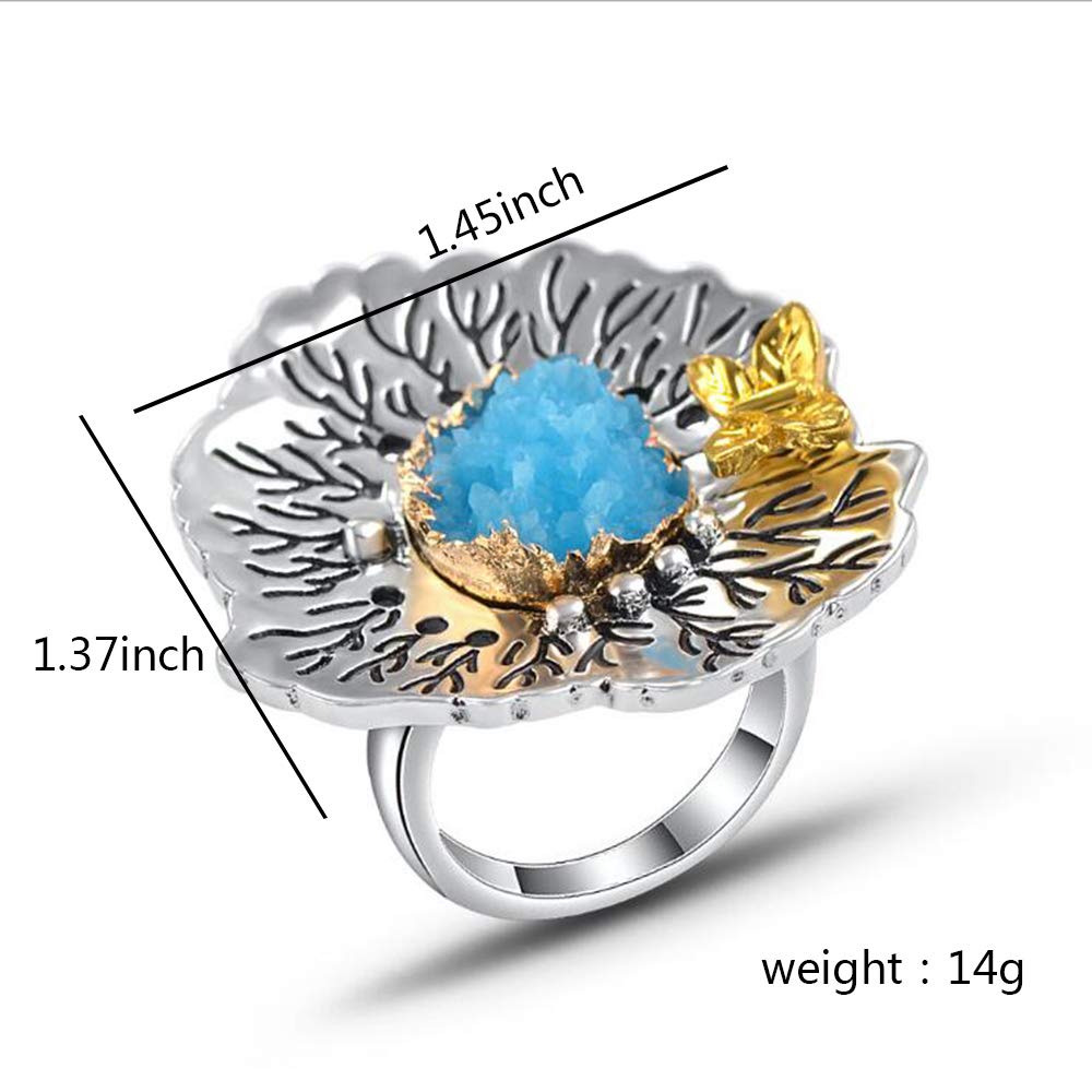HSQYJ Retro Cocktail Statement Ring Antique Gold and Silver Tone Resin Stone Crystal Stacking Rings Cluster Statement Ring for Women