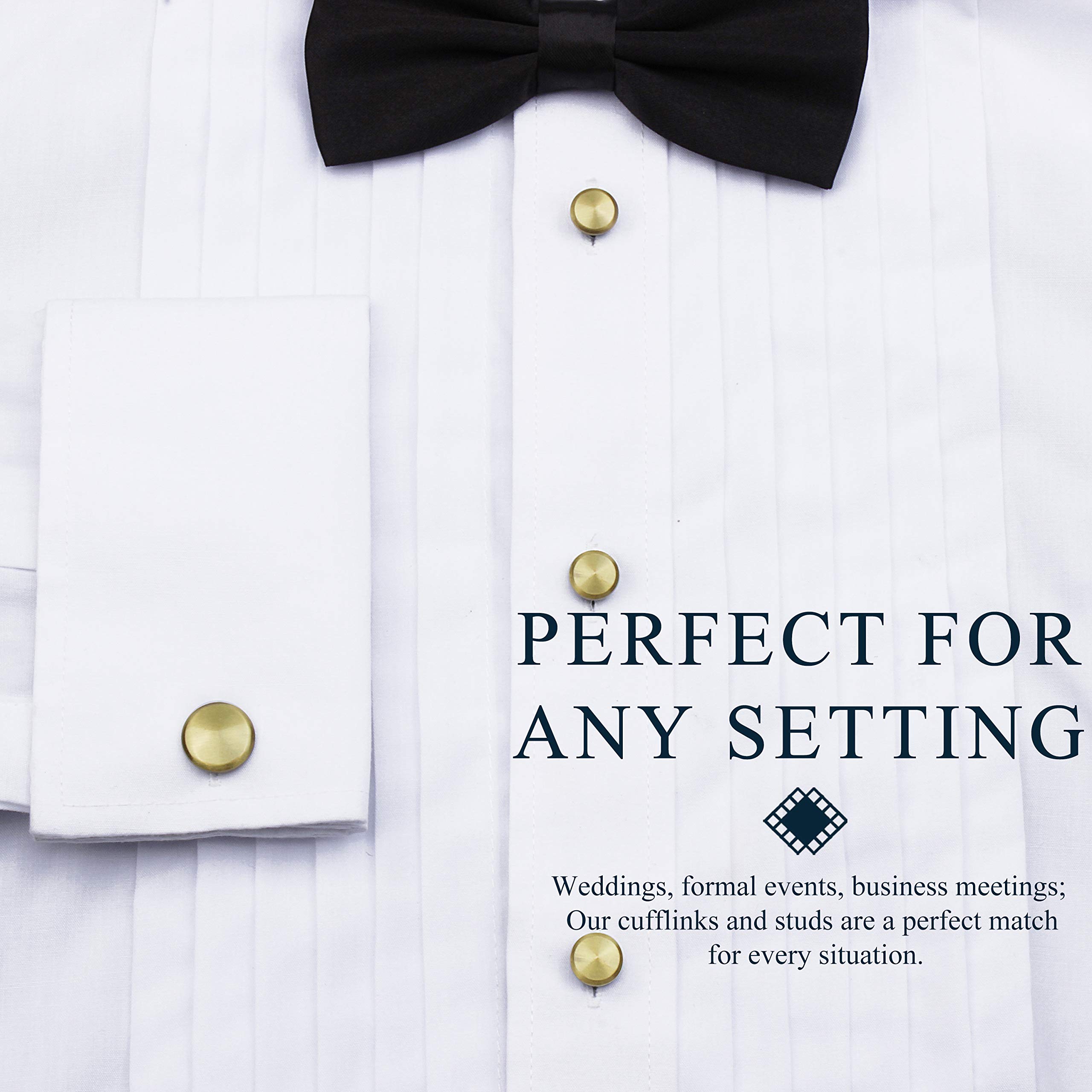HAWSON Cufflink and Studs Tuxedo Set Rose Gold Silver Black and Gold Color with Platinum Finish Two Cufflinks with Six Shirt Studs in Stylish Velvet Gift Bag (Anti-Brass)