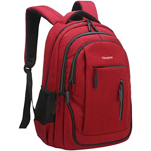 Vaupan Business Travel Laptop Backpack, Water Resistant College Computer Bag Gifts with USB Charging Port for Men & Women Fits 15.6 Inch Notebook (Deep Red)