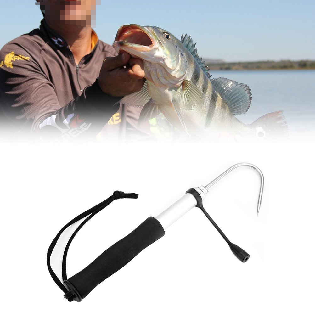 Huairdum Retractable Fishing Gaff, Stainless Steel Saltwater Sharped Hook Telescopic Ice Fishing Gear Hook Tackle with Soft EVA Handle Easy to Catch Fish