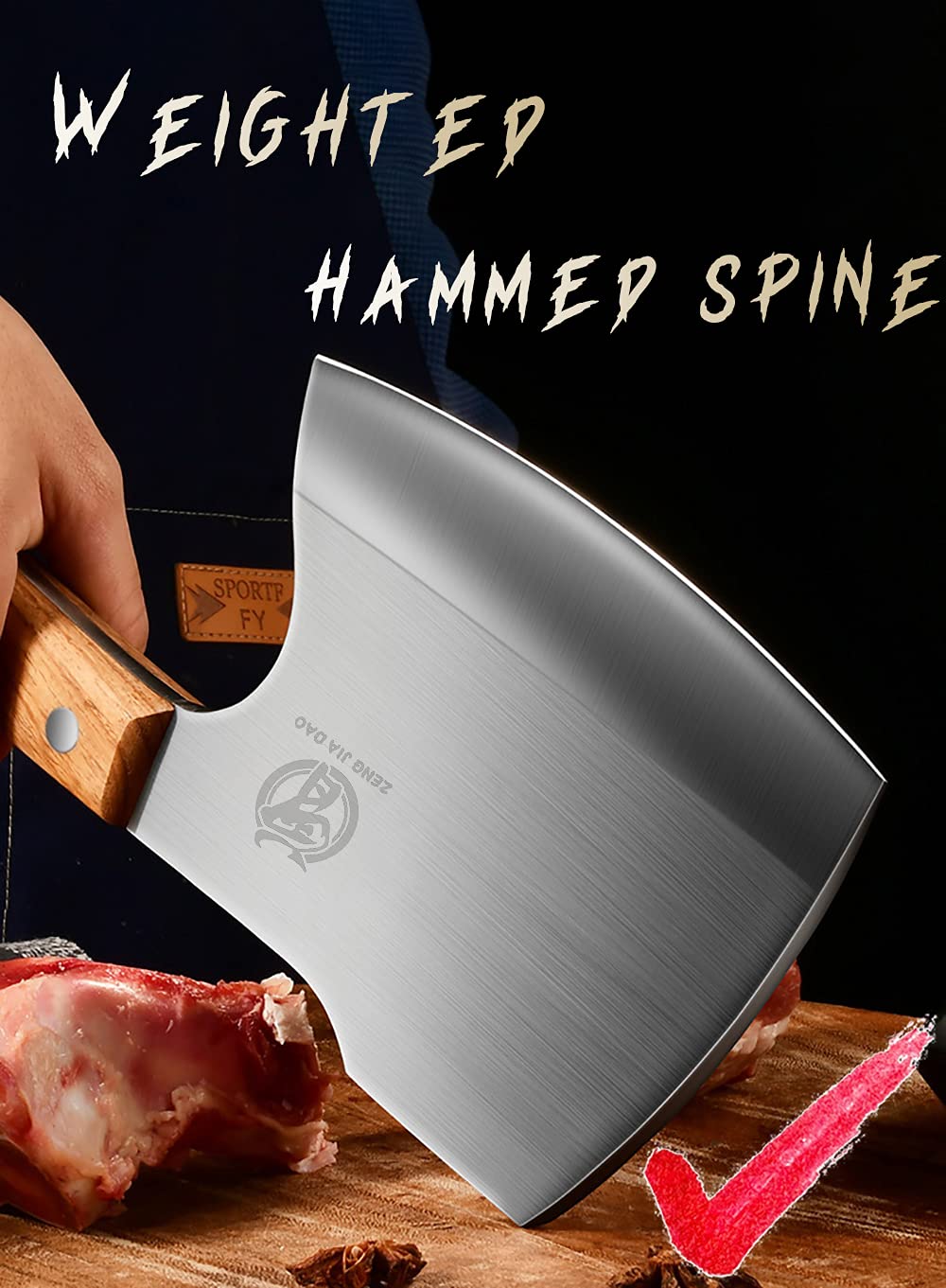 ZENG JIA DAO Meat Cleaver Butcher Knife Heavy Duty Bone Cleaver 6 '' Bones Cutting Knife Stainless Steel Thicken Blade Pear Wood Handle for Home Restaurant Farm