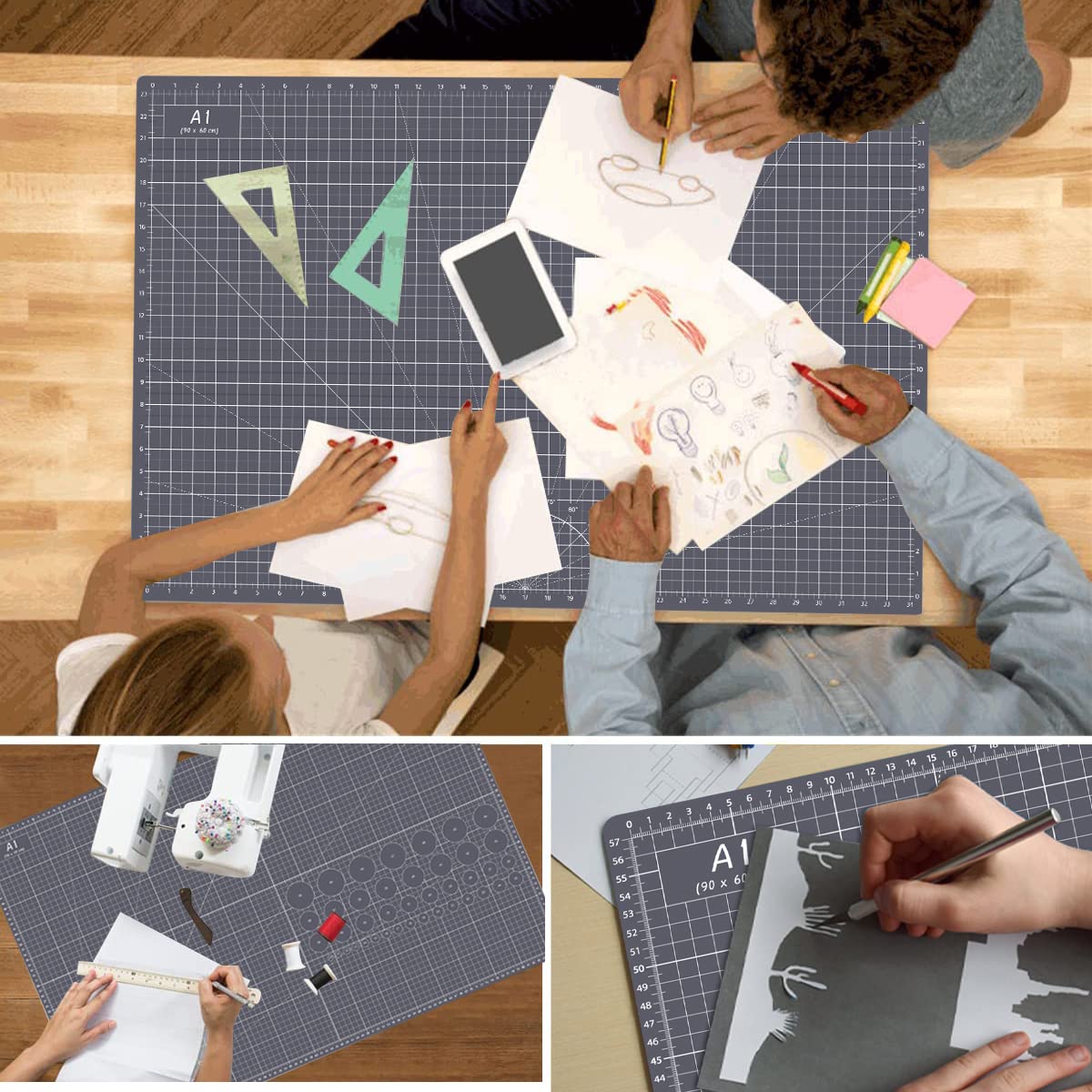 Headley Tools 24 x 36 Inch Large Self Healing Cutting Mat, Durable A1 Double Sided 5-Layer Craft Cutting Board for Fabric, Quilting, Sewing, Hobby, Scrapbooking, Arts and Crafts Project, Dark Gray