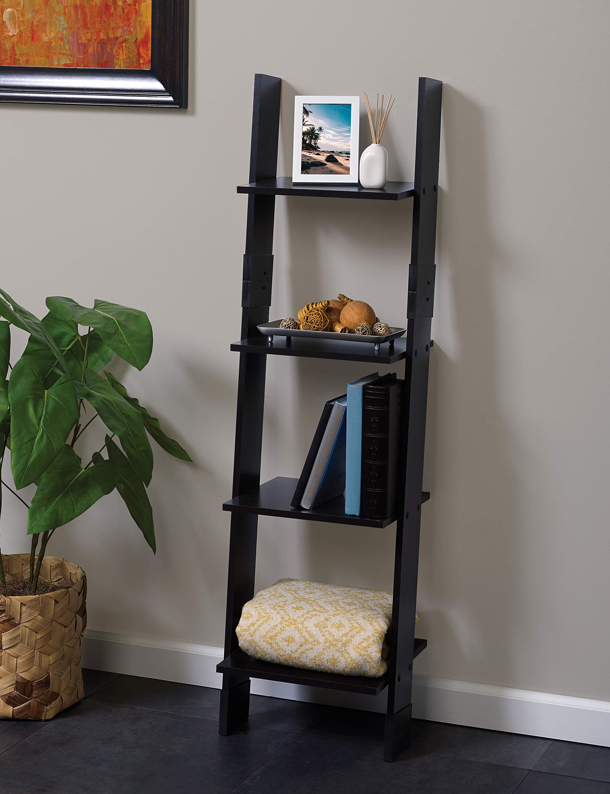 Zenna Home Ladder Style Bathroom Linen Tower, Espresso