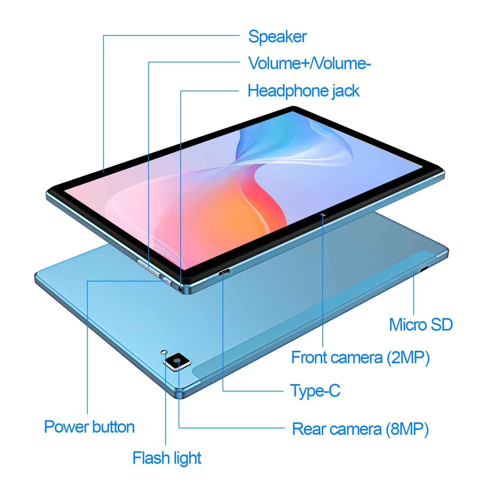 SIMPLORI Android 11 Tablet 10 Inch | Quad Core | 4GB RAM 64GB ROM (128GB Expandable) | 2+8MP Camera | 6000 mAh Battery | with Case
