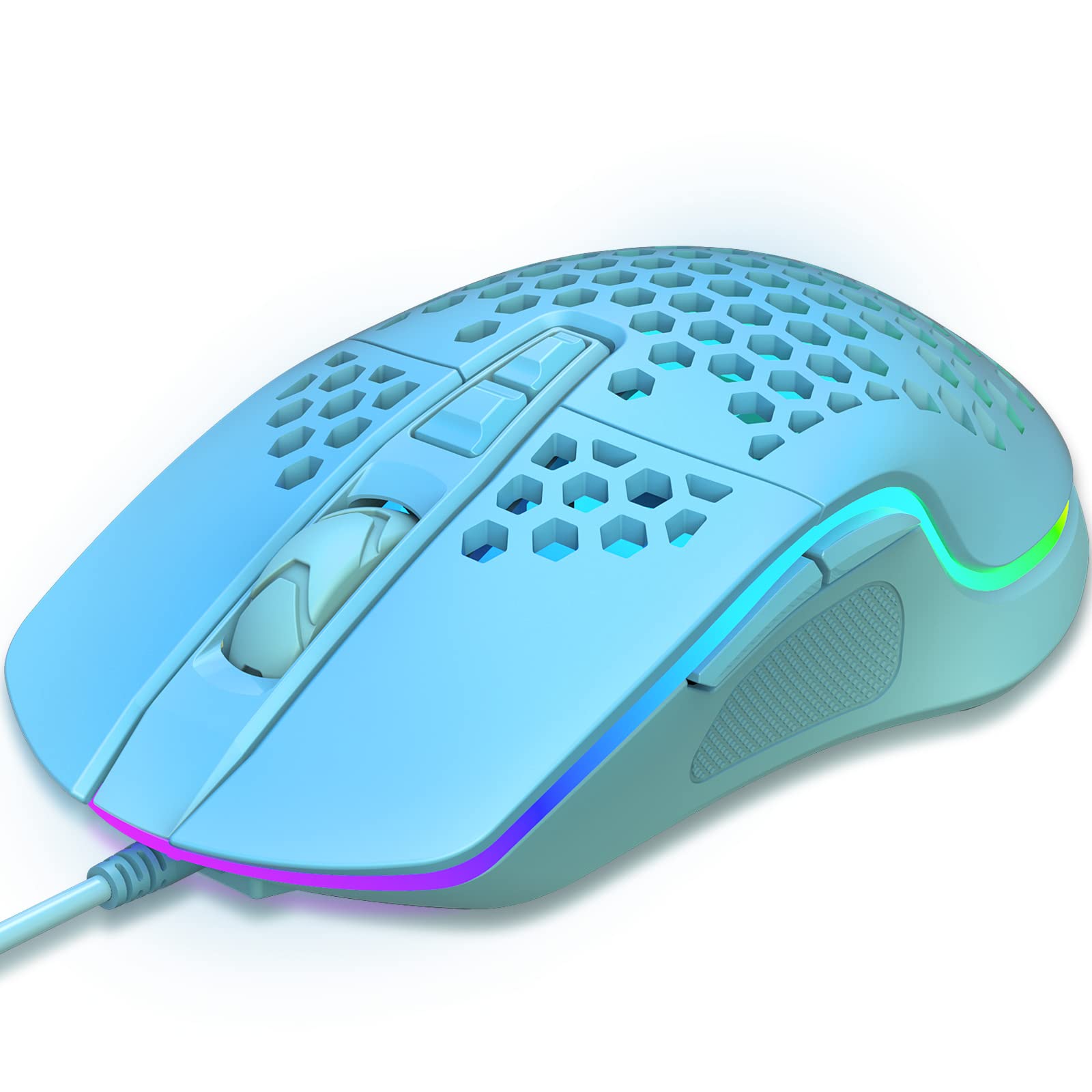 HETOETF Lightweight Gaming Mouse, Wired USB PC Gaming Mice with Ultralight Honeycomb Shell, RGB Chroma LED Light, 6400 DPI Adjustable, Pixart 3325, Programmable 7 Buttons Mouse for Windows 7/8/10/XP