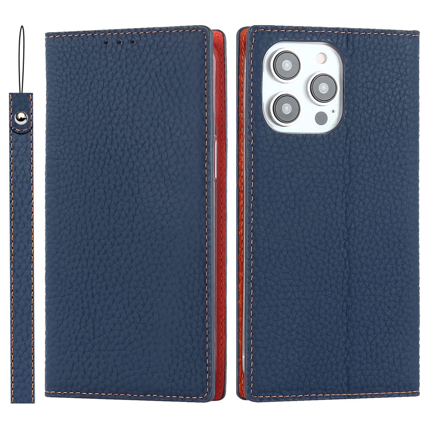 Ｈａｖａｙａ for iPhone 15 Pro Max leather case iPhone 15 Pro Max wallet case with Card Holder Flip Folio Genuine Leather cover with credit card slots for men and women-Deep blue Phone Case